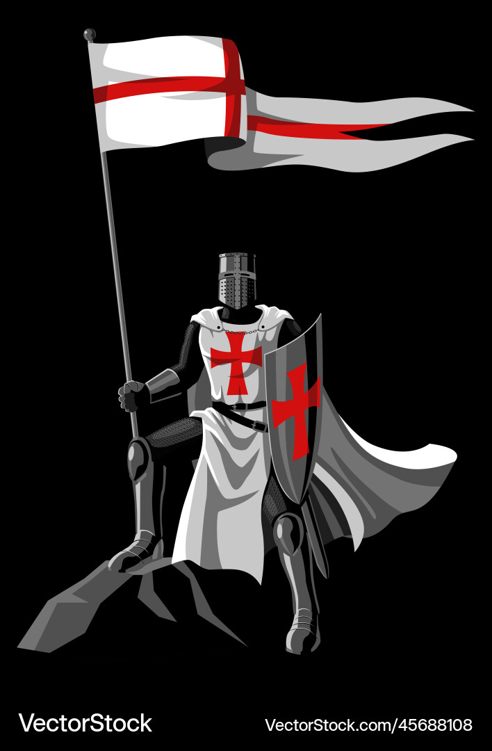 Templar knight holding a flag and shield Vector Image