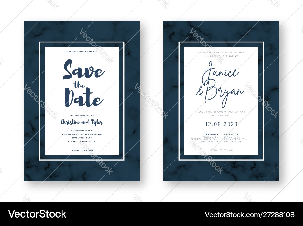 Wedding card design with golden frames and marble Vector Image