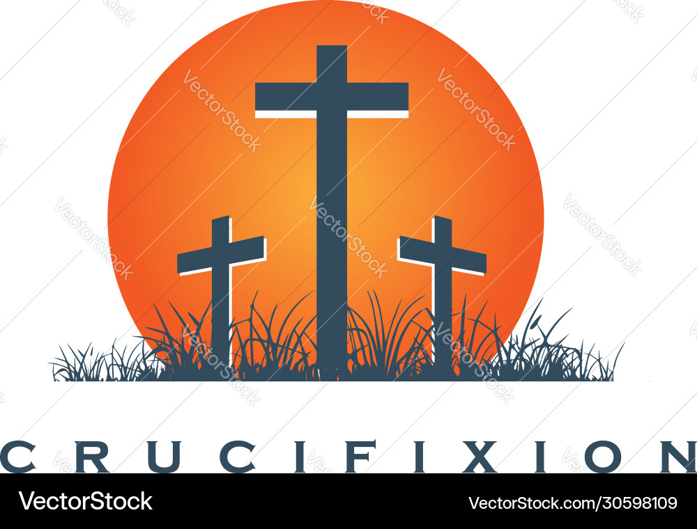 Cross with sunrise background design logo Vector Image