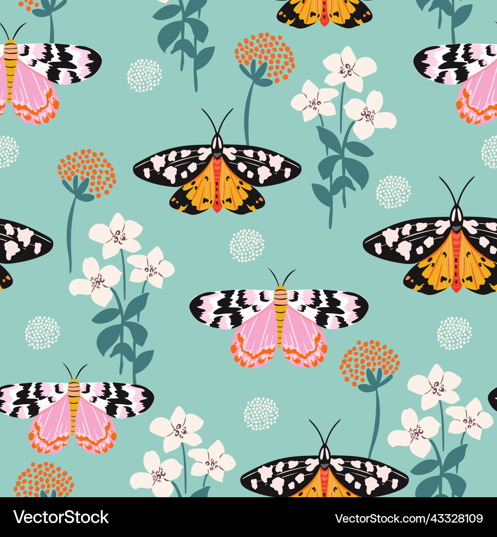 Floral Moth Seamless Pattern Royalty Free Vector Image