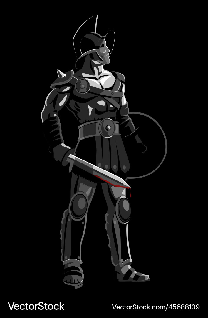 Gladiator standing with sword and shield Vector Image