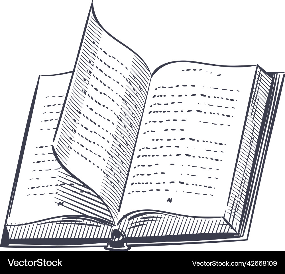 Hand drawn open book sketch notebook Royalty Free Vector
