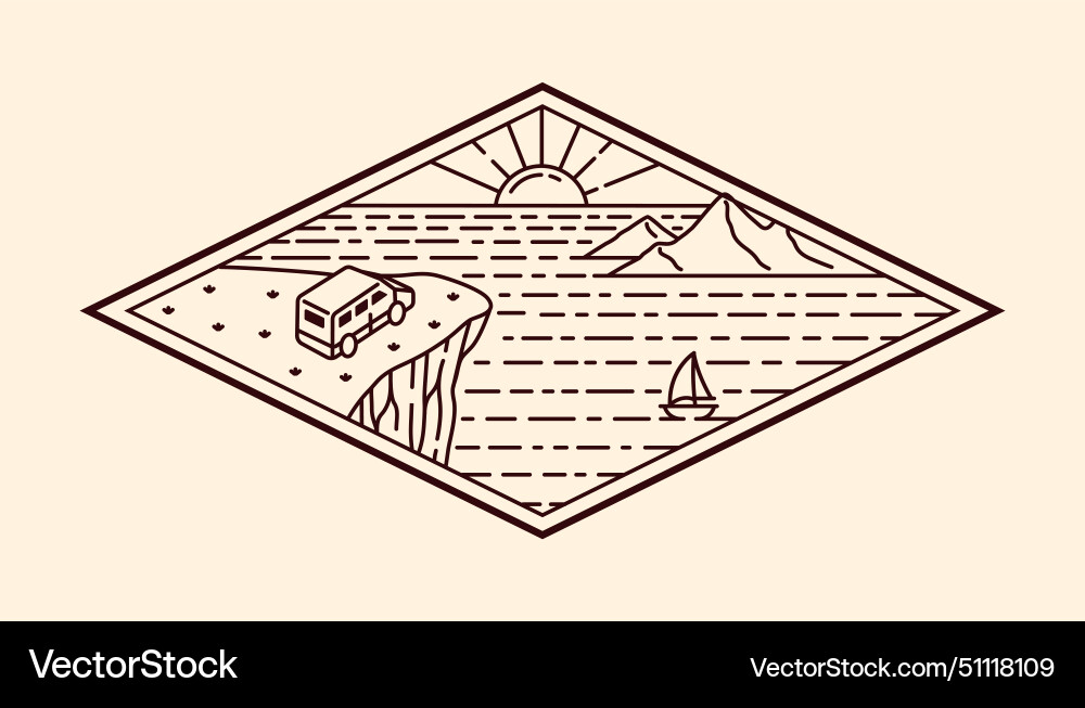 Nature landscape line art template Royalty Free Vector Image