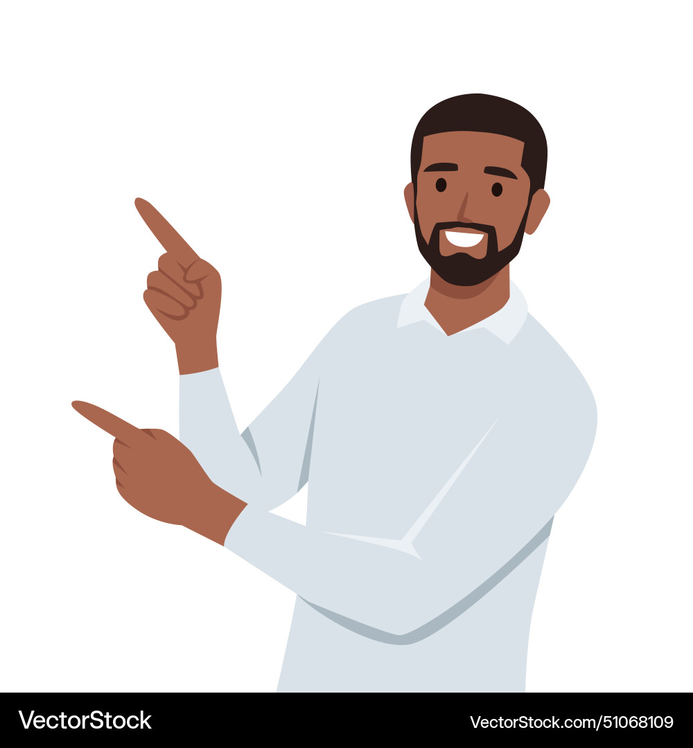 Young man showing positive emotions and pointing Vector Image