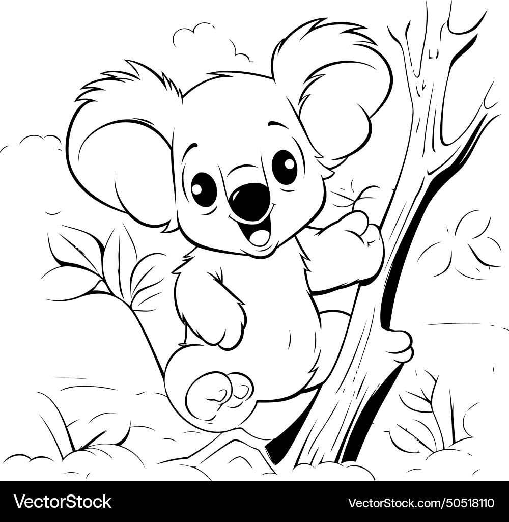 Coloring book for children koala on the tree Vector Image