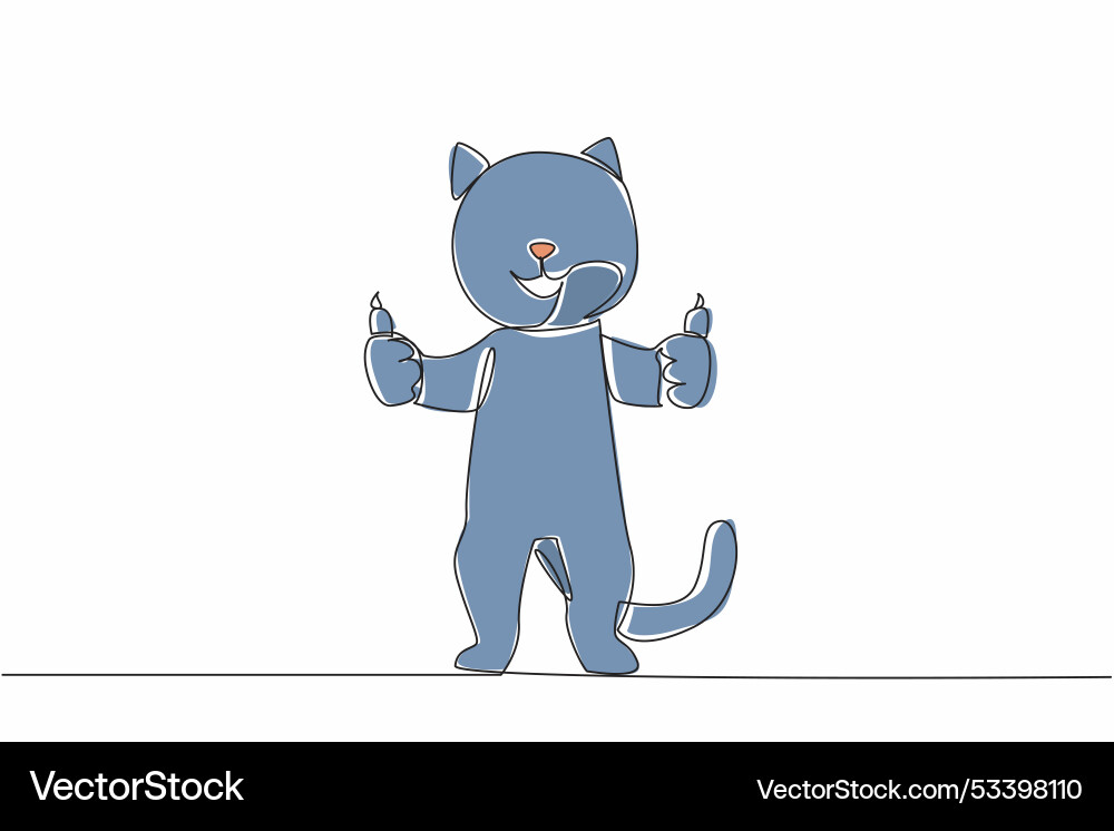 Continuous one line drawing the cat stands Vector Image