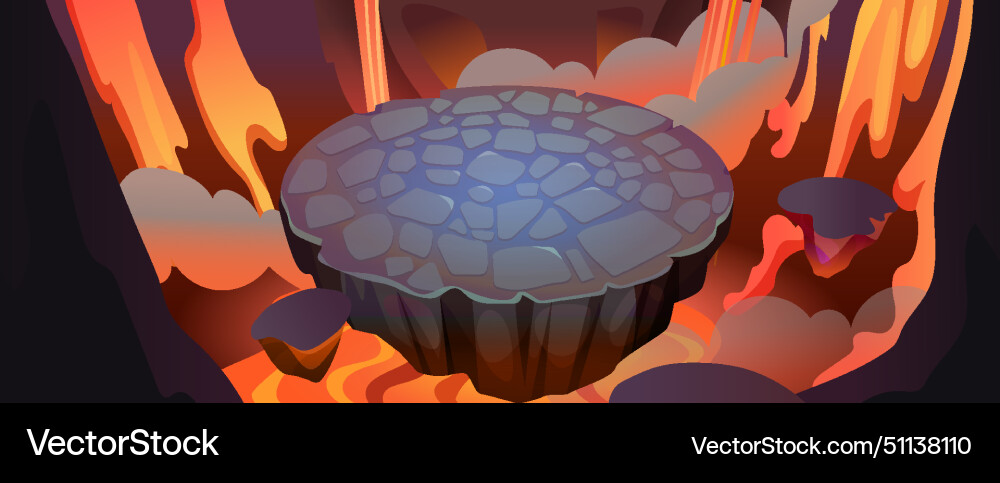Floating round battle arena with lava and smoke Vector Image