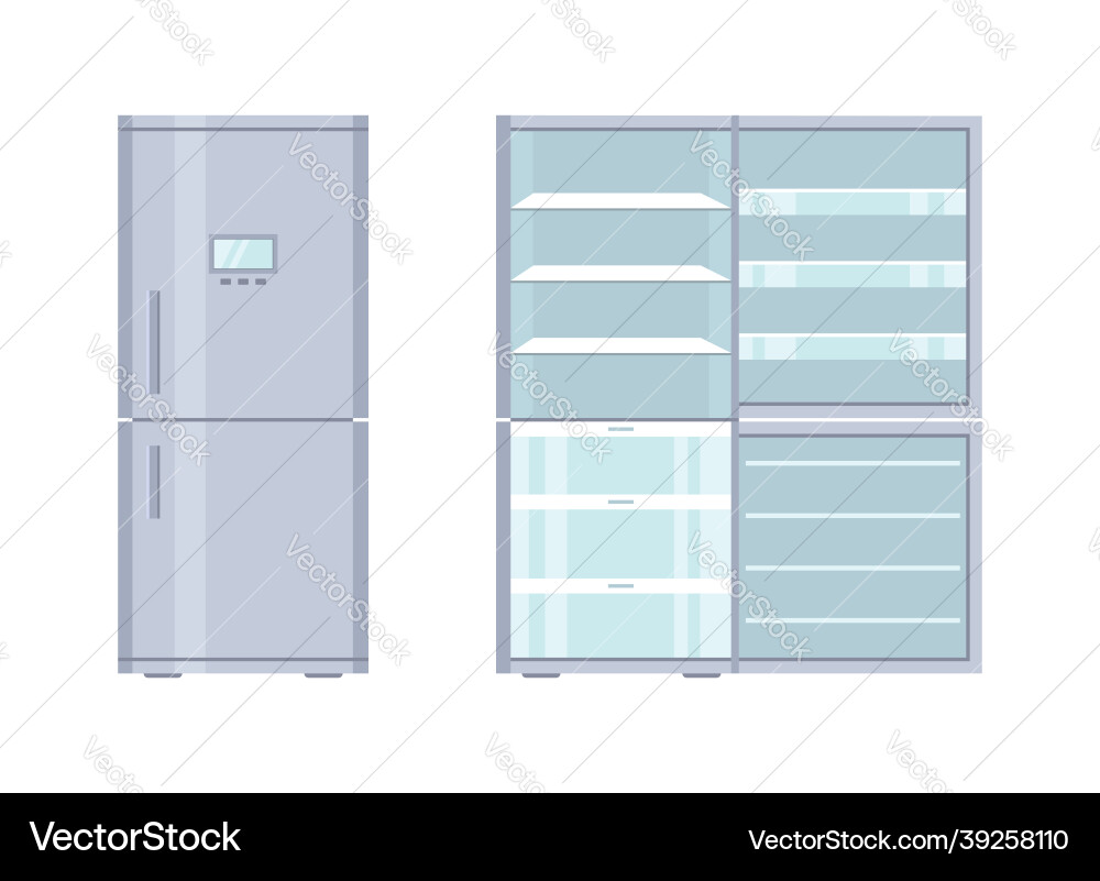 Fridge open and closed refrigerator with freezer Vector Image