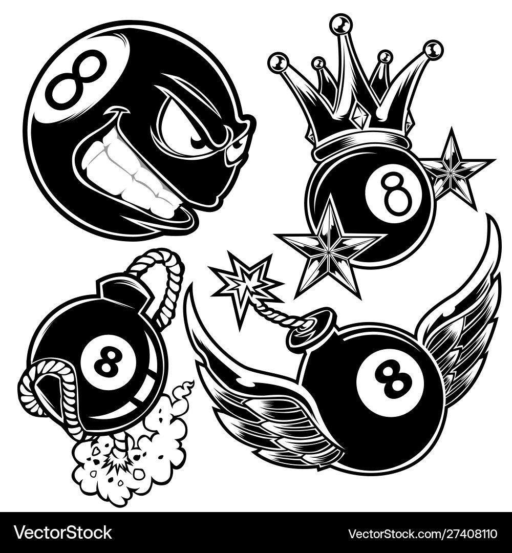 Pool 8 ball billiard wing crown boom Royalty Free Vector