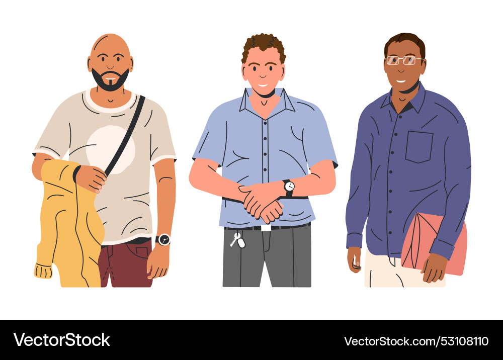 Three man standing together Royalty Free Vector Image