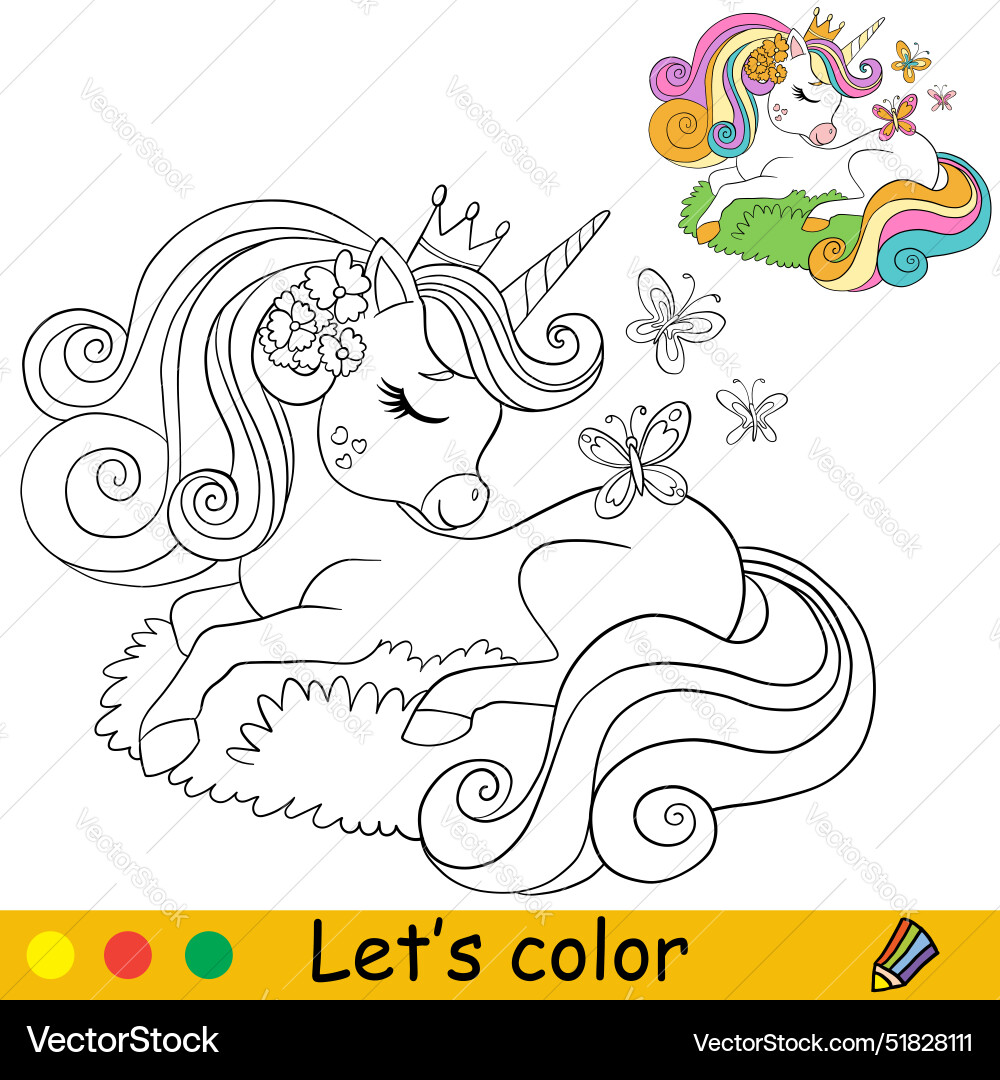 Cute Dreamy Unicorn Coloring Page Royalty Free Vector Image