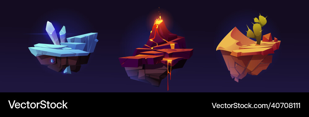 Floating islands ice crystal volcano and desert Vector Image