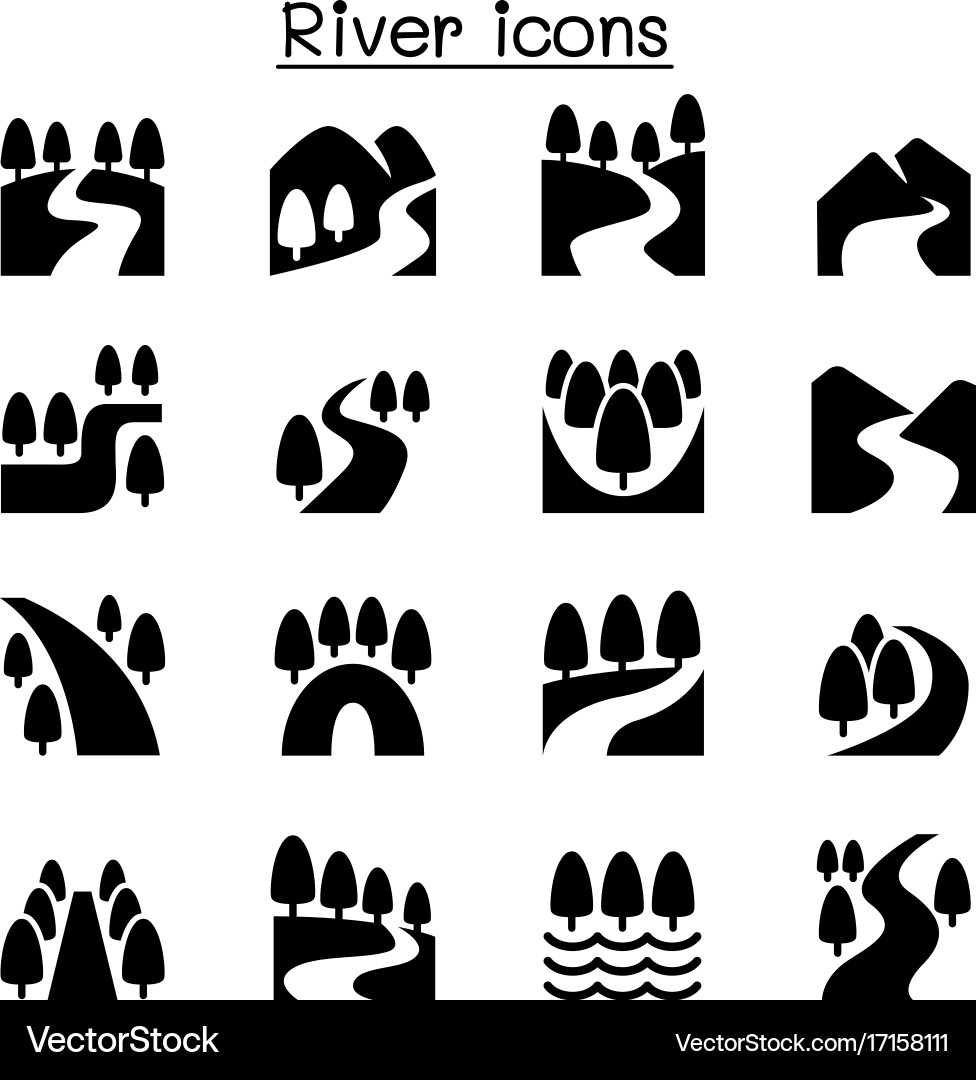 River lake canal nature icons set Royalty Free Vector Image
