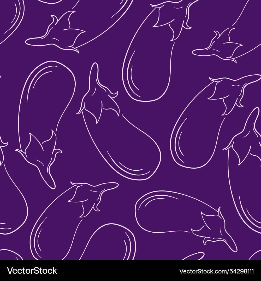 Seamless eggplant pattern in line art style Vector Image