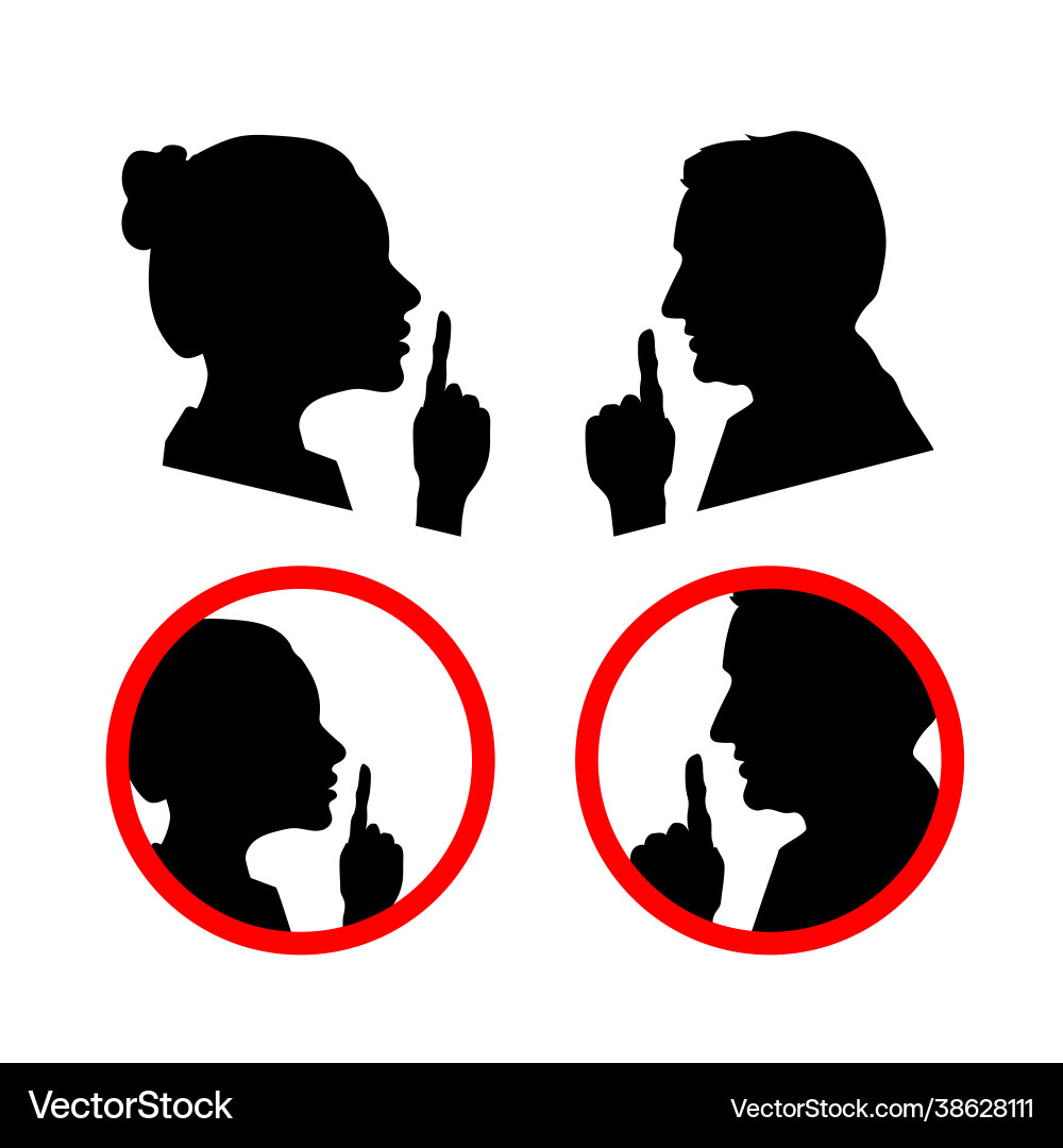 Set face profiles with hands shhh icon Royalty Free Vector