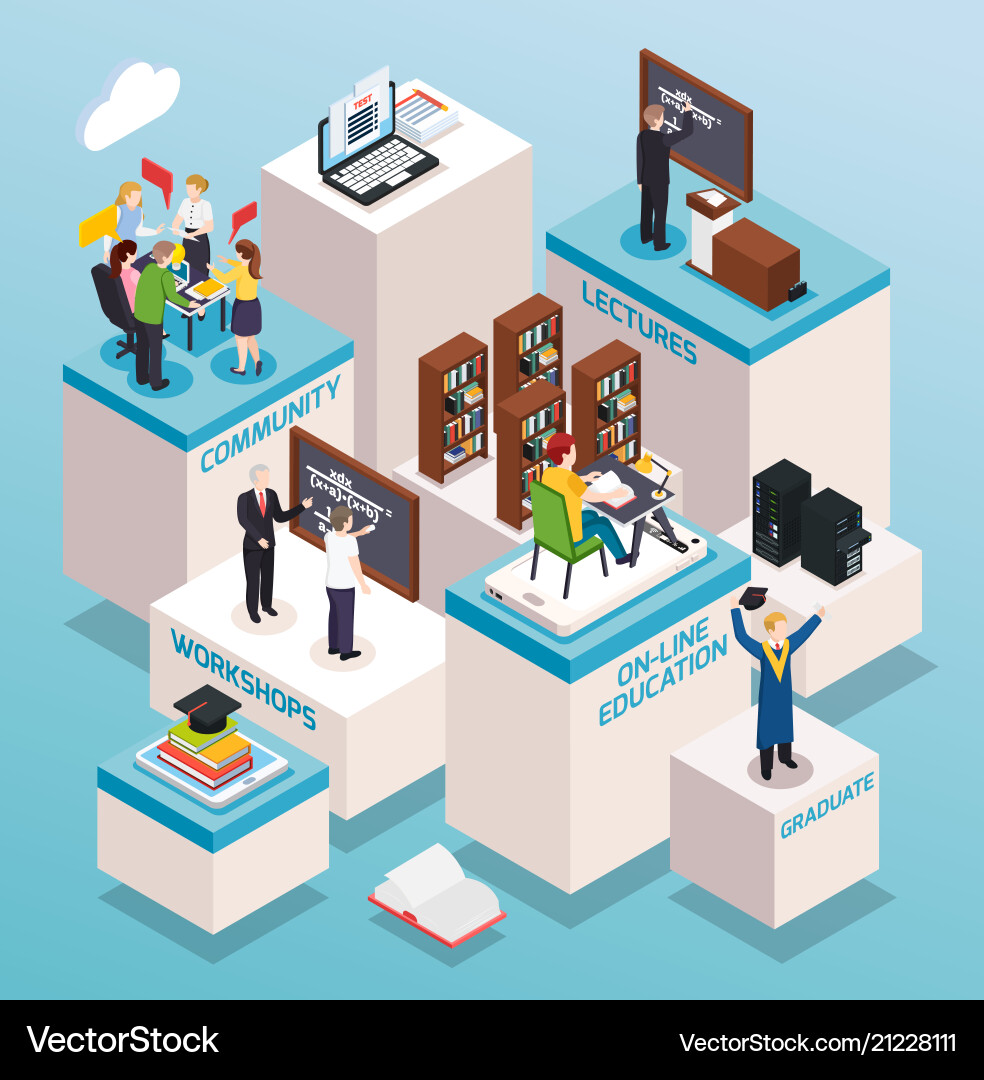 University students isometric composition Vector Image