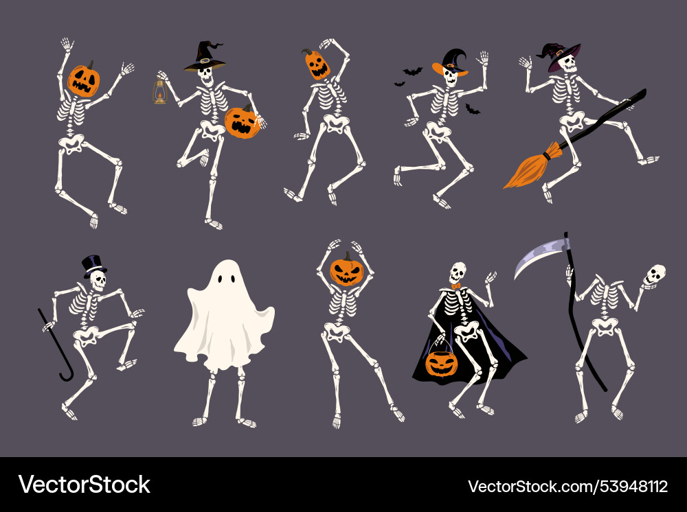 Halloween dancing characters with pumpkins Vector Image