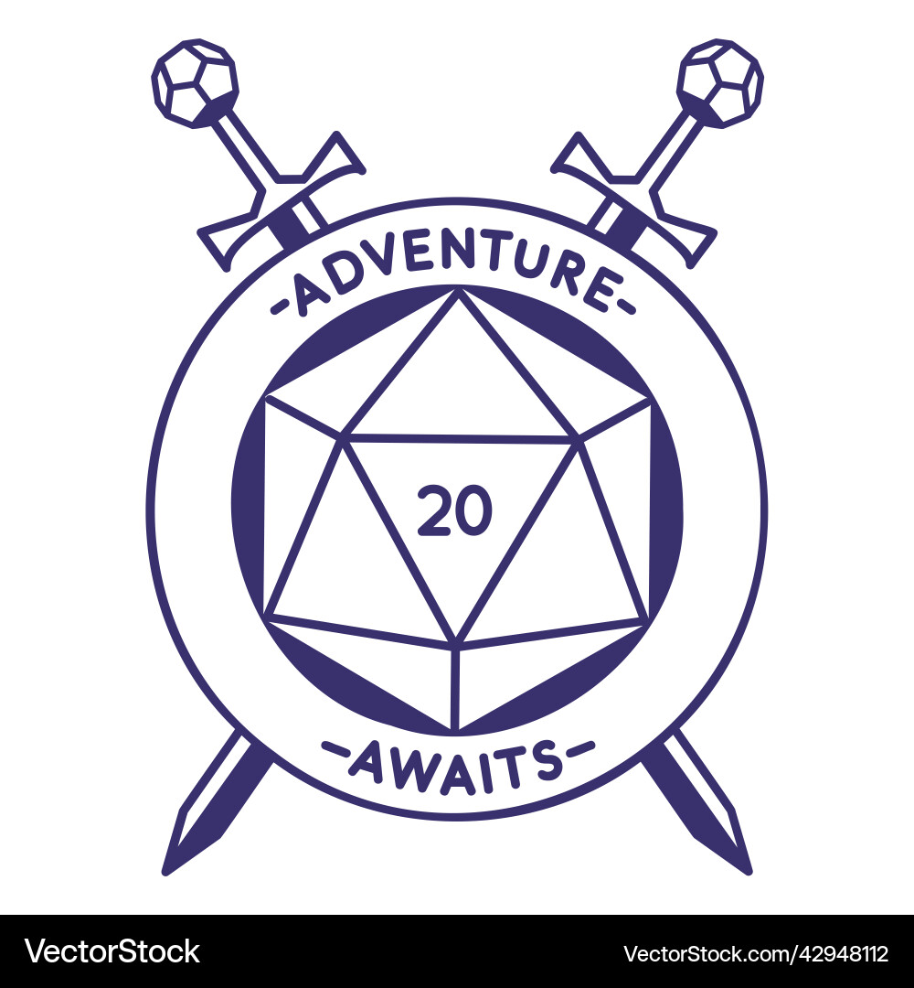 Rpg dice with swords badge high quality Royalty Free Vector