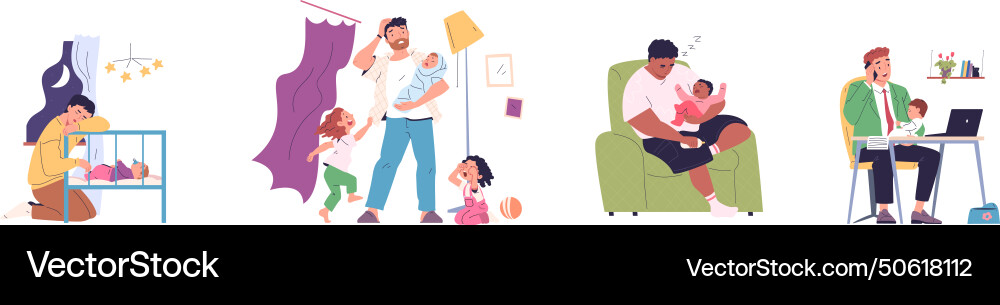 Tired father single dad frustrated Royalty Free Vector Image