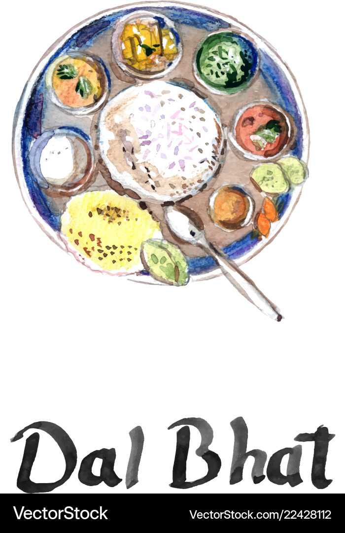 Watercolor of dal bhat Royalty Free Vector Image