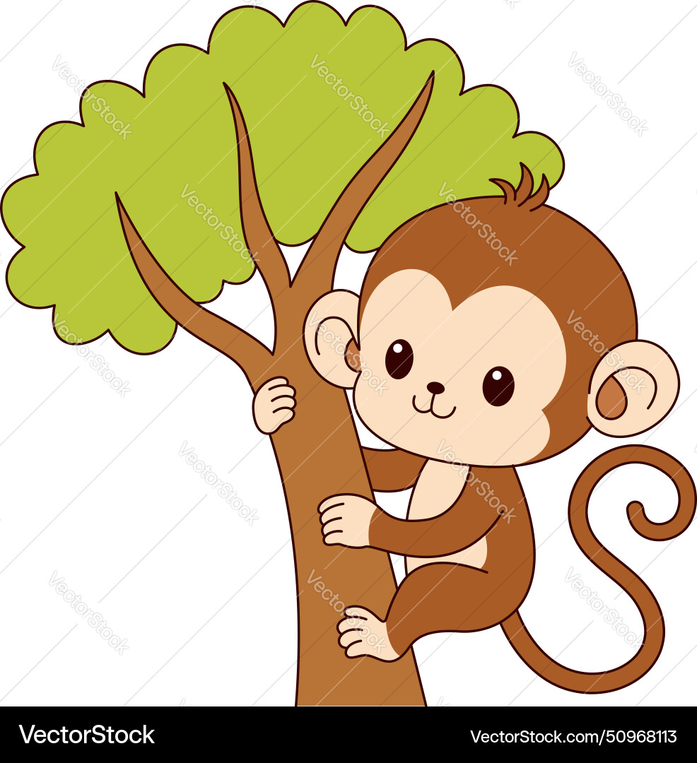 Cute kawaii monkey on the tree cartoon character Vector Image