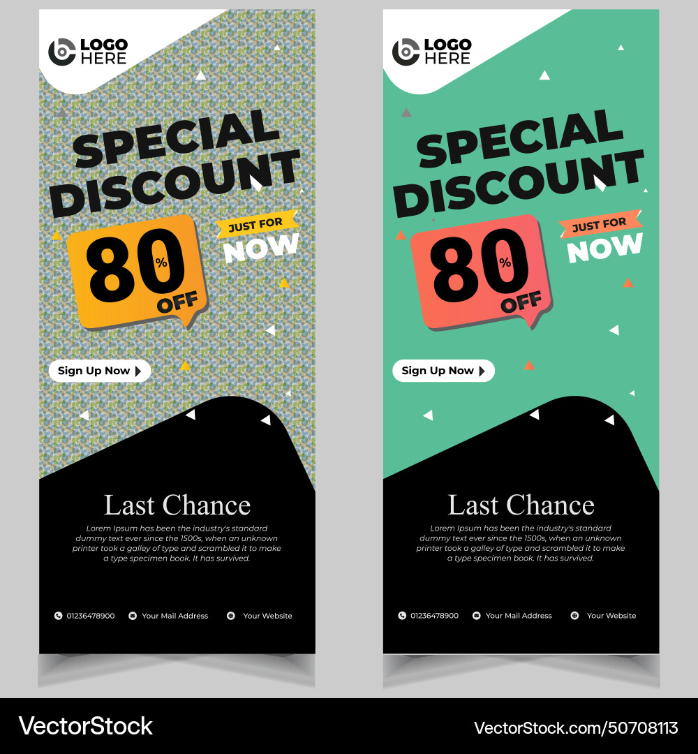 Discount roll-up banner template design Royalty Free Vector