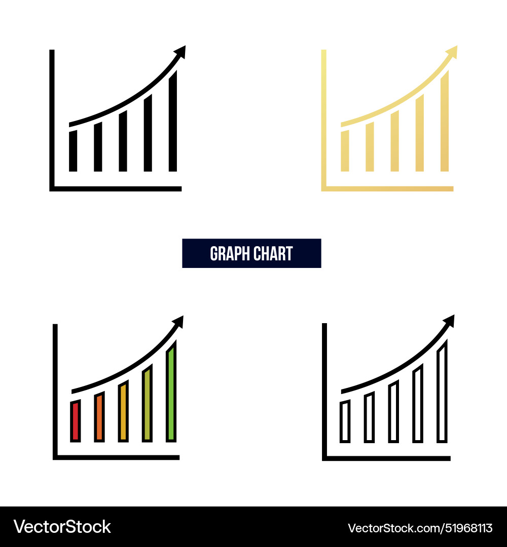 Flat graph chart icon set growth symbol Royalty Free Vector