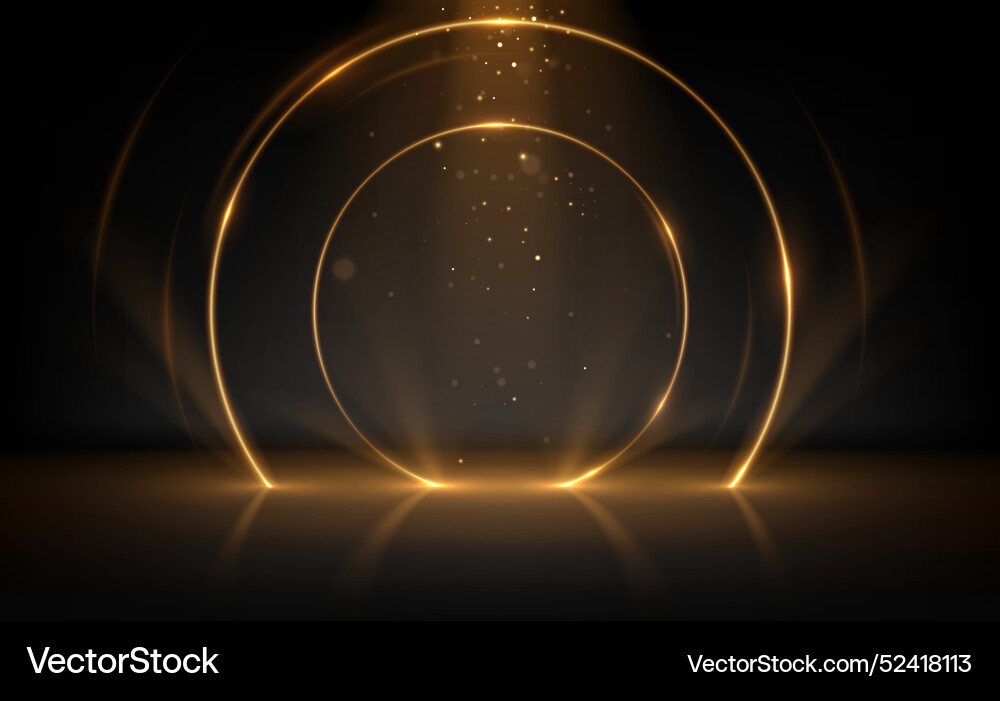 Gold light circle frame on black background Vector Image