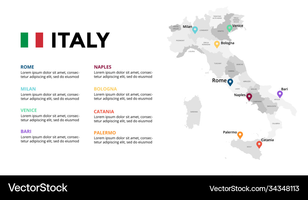 Italy Map Template - Infographic Royalty Free Vector Image