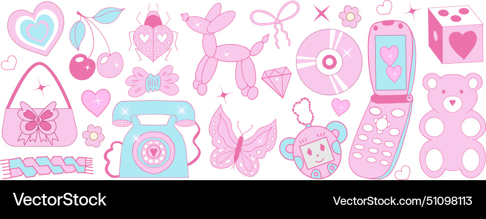 Pink Girly Retro Coquette Y2k Aesthetic Set Vector Image