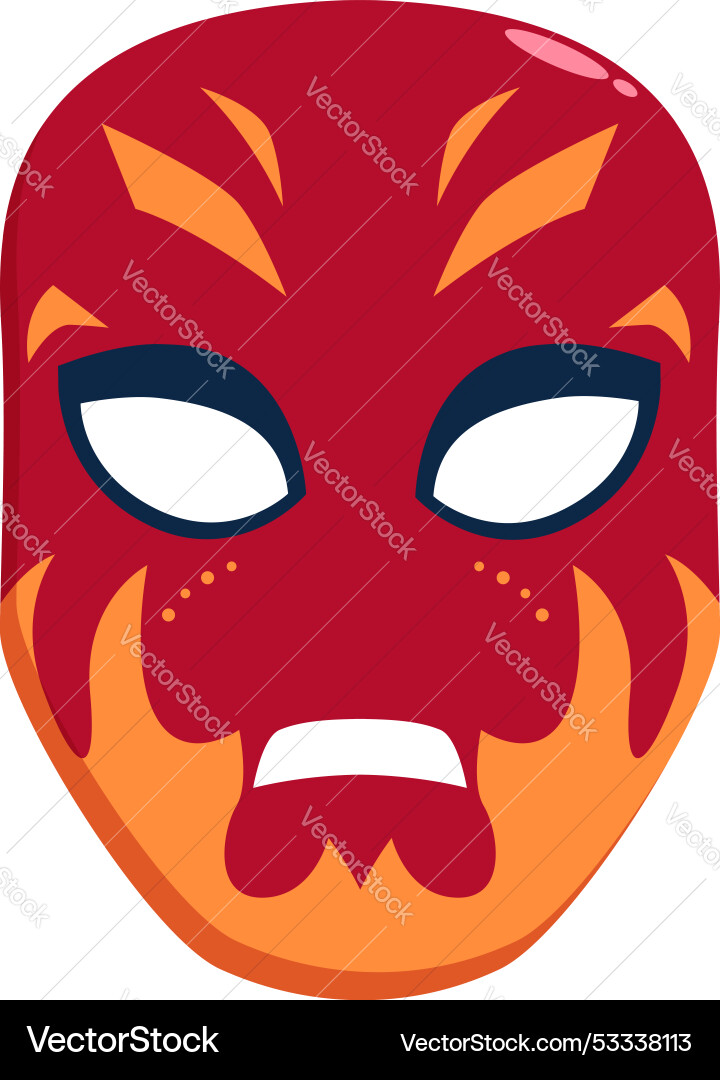 Red and orange mask showing a surprised expression