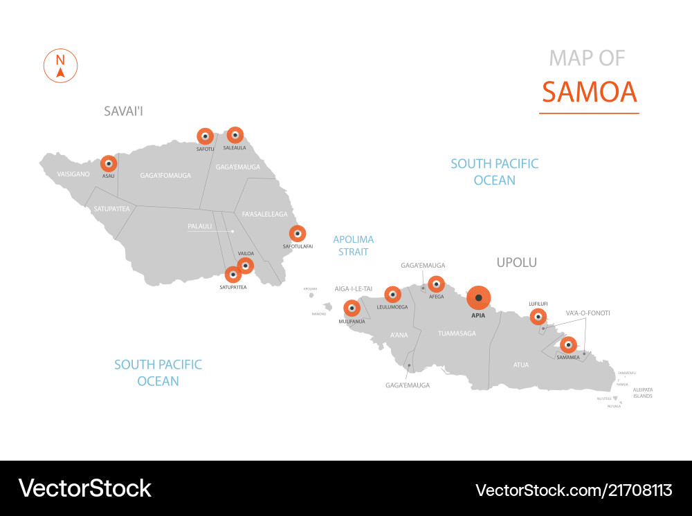 Samoa map with administrative divisions Royalty Free Vector