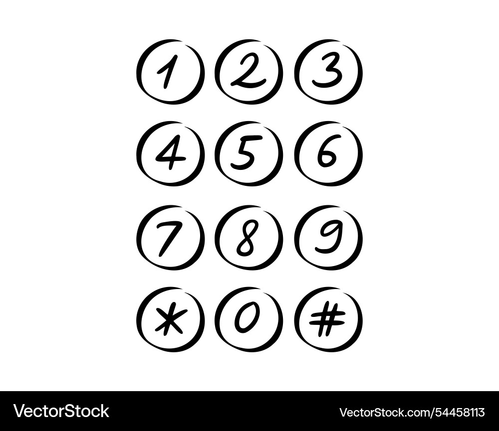 Scribble Zahlen in Kreishand gezeichnet Schrift Vektorbild