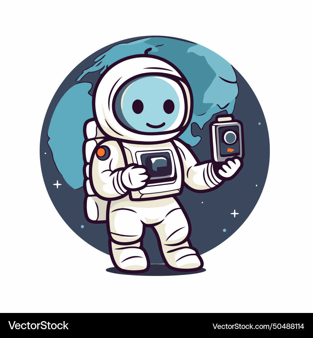 Astronaut holding a camera cartoon style Vector Image