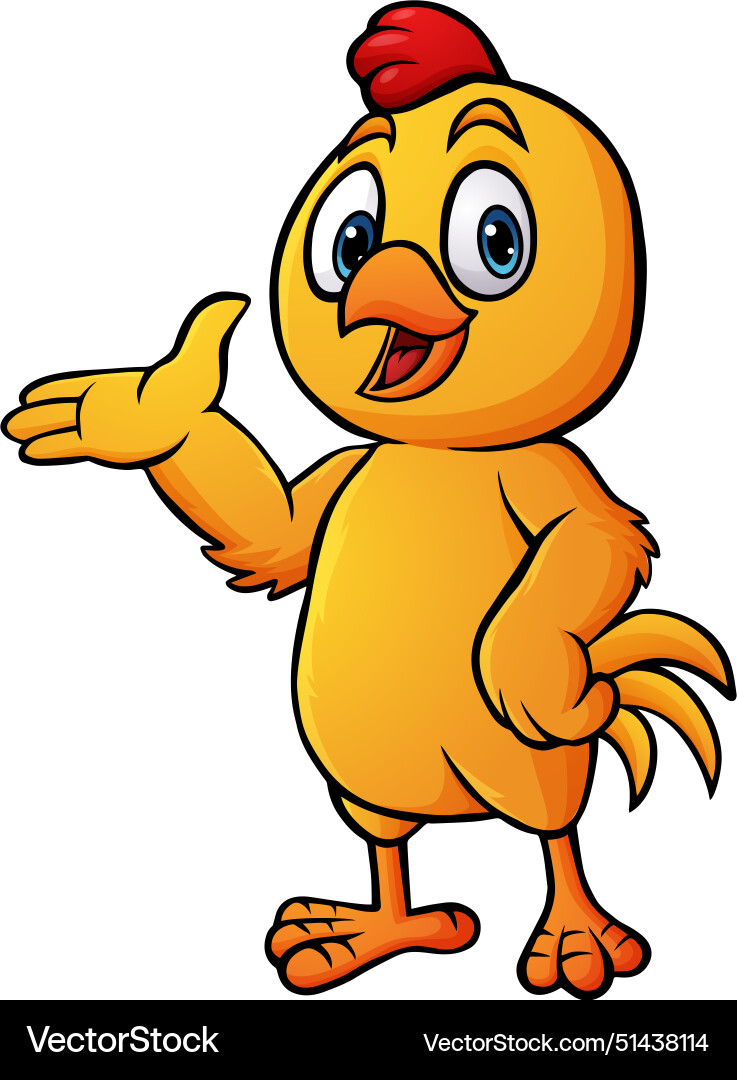 Cartoon happy little chick presenting Royalty Free Vector