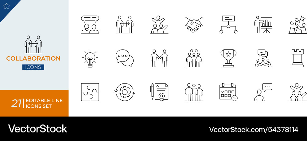 Collaboration line icons - stock Royalty Free Vector Image
