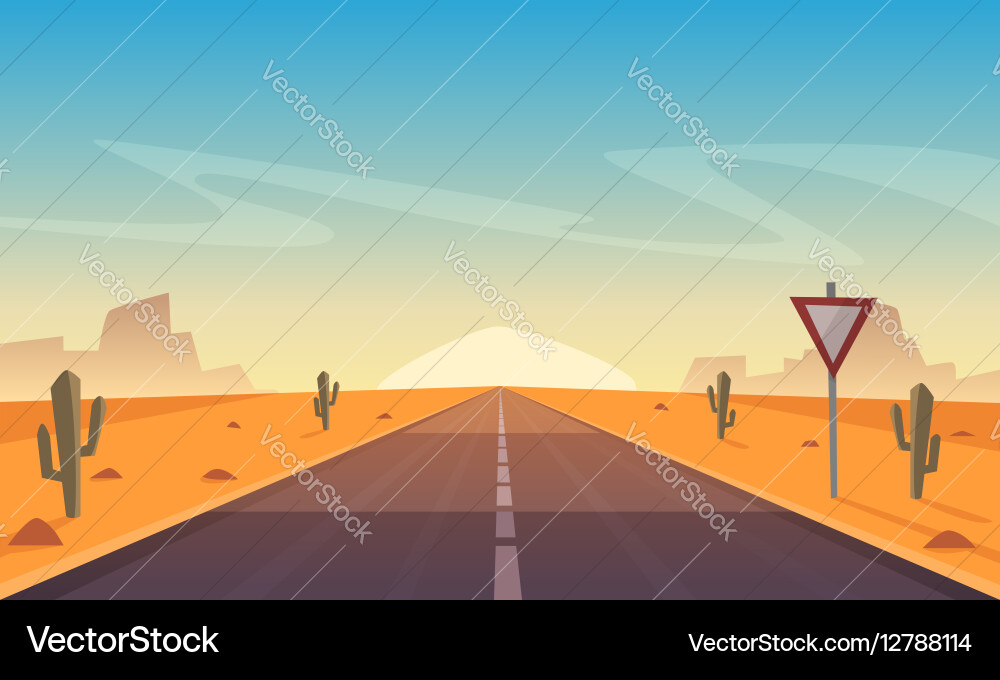 Desert road Royalty Free Vector Image - VectorStock