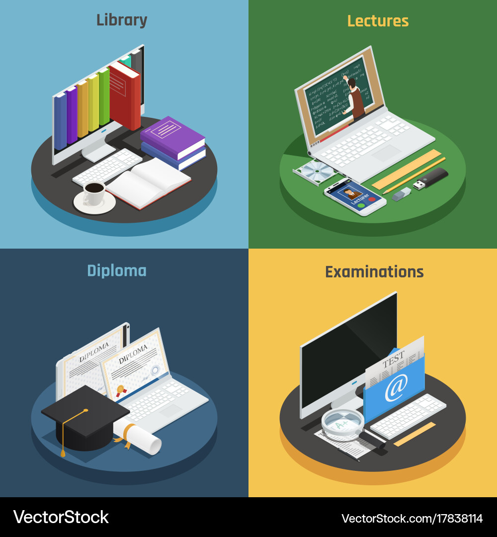 E-learning isometric concept Royalty Free Vector Image