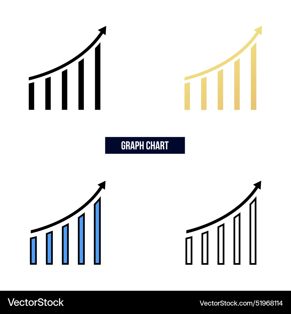 Flat graph chart icon set growth symbol Royalty Free Vector