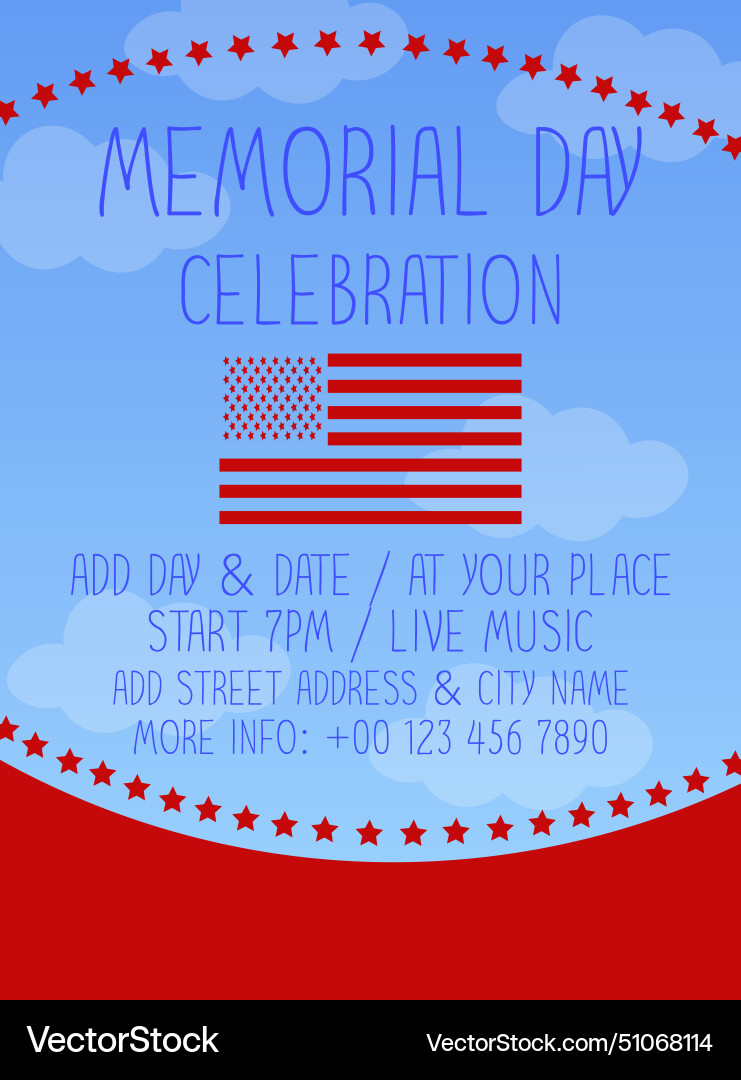 Memorial day party flyer poster design Royalty Free Vector