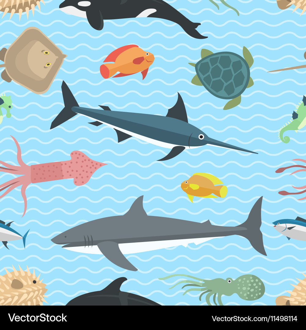 Sea animals seamless pattern Royalty Free Vector Image