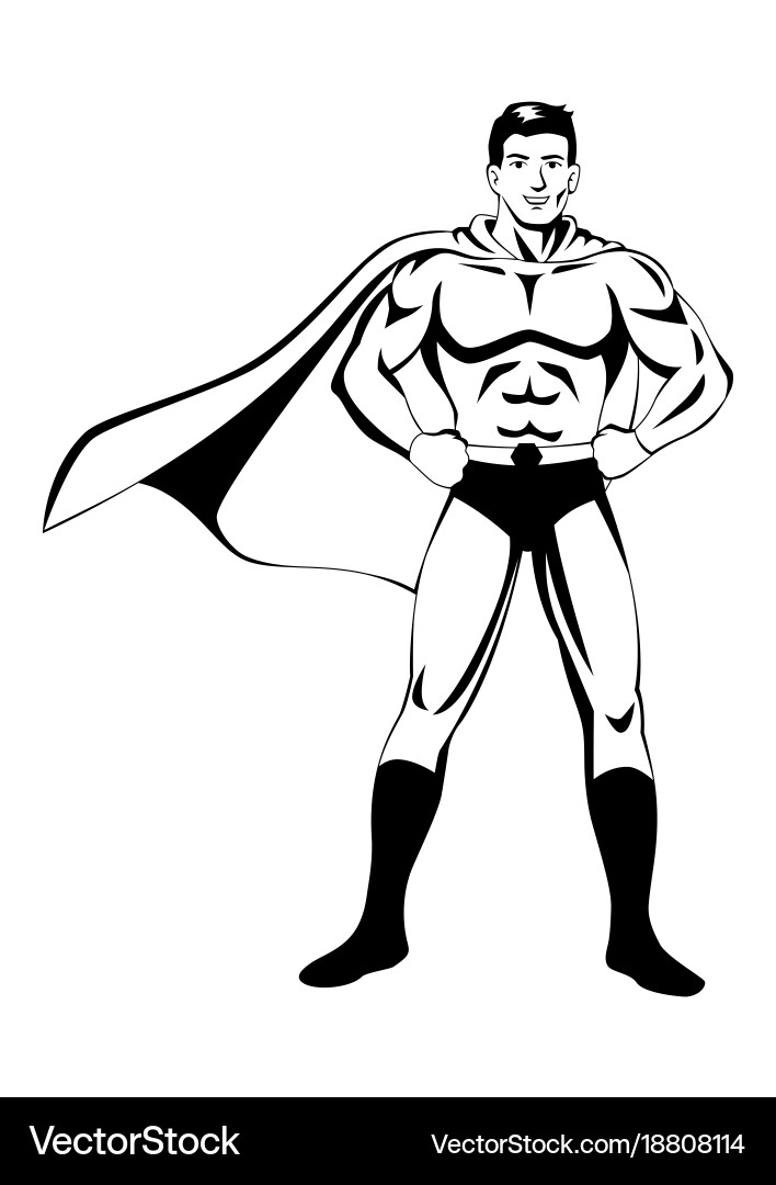 Superhero in black and white Royalty Free Vector Image