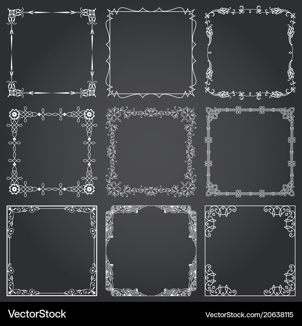 Decorative frames and borders square set Vector Image