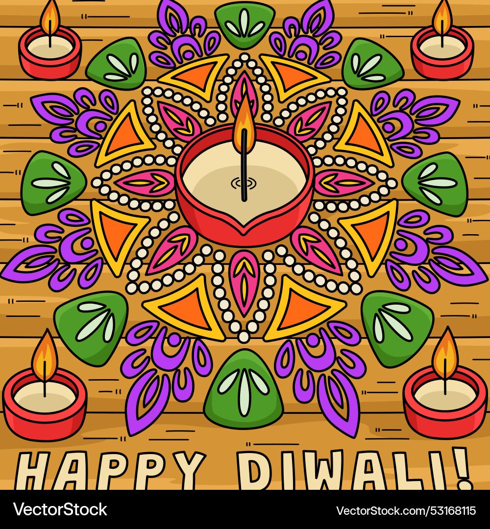 Happy diwali rangoli colored cartoon Royalty Free Vector
