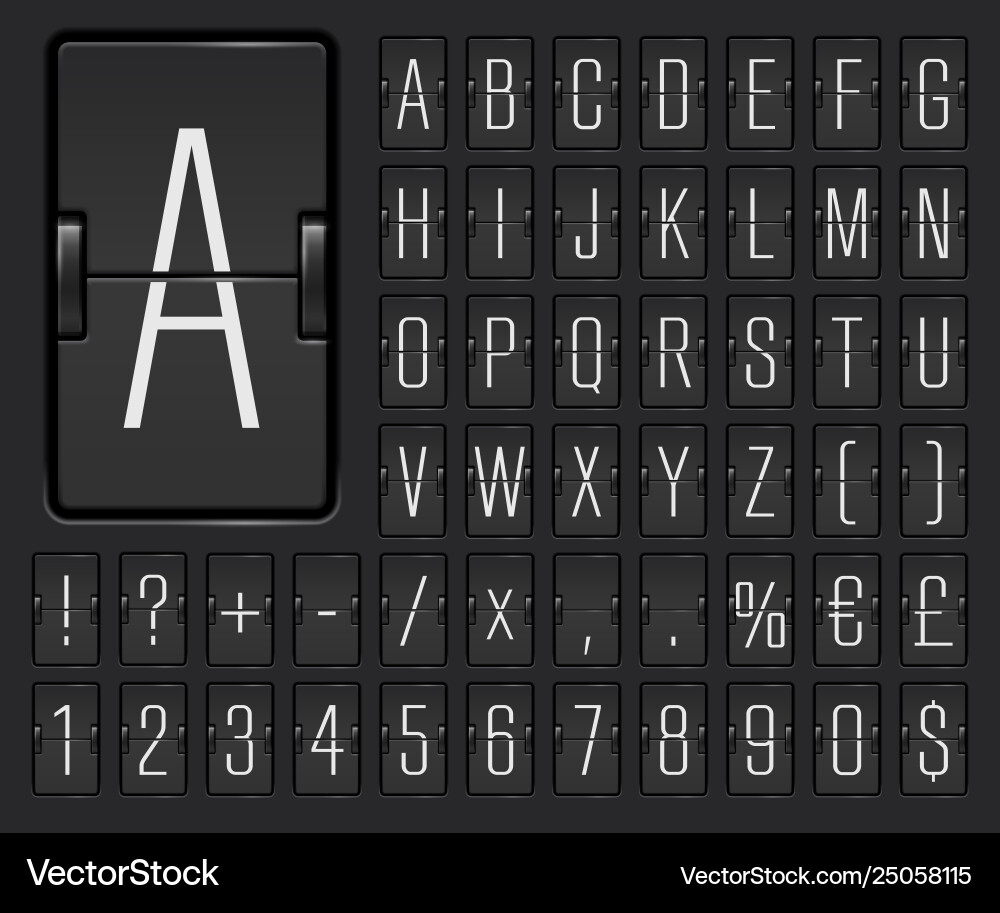 Narrow destination flip board font for timetable Vector Image