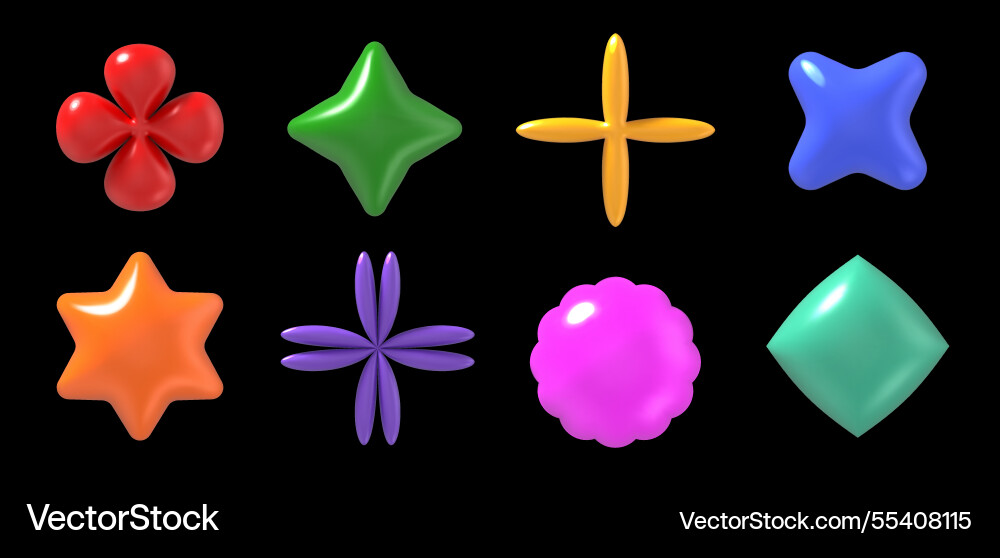 Y2k 3d shapes plastic glossy geometric primitive Vector Image