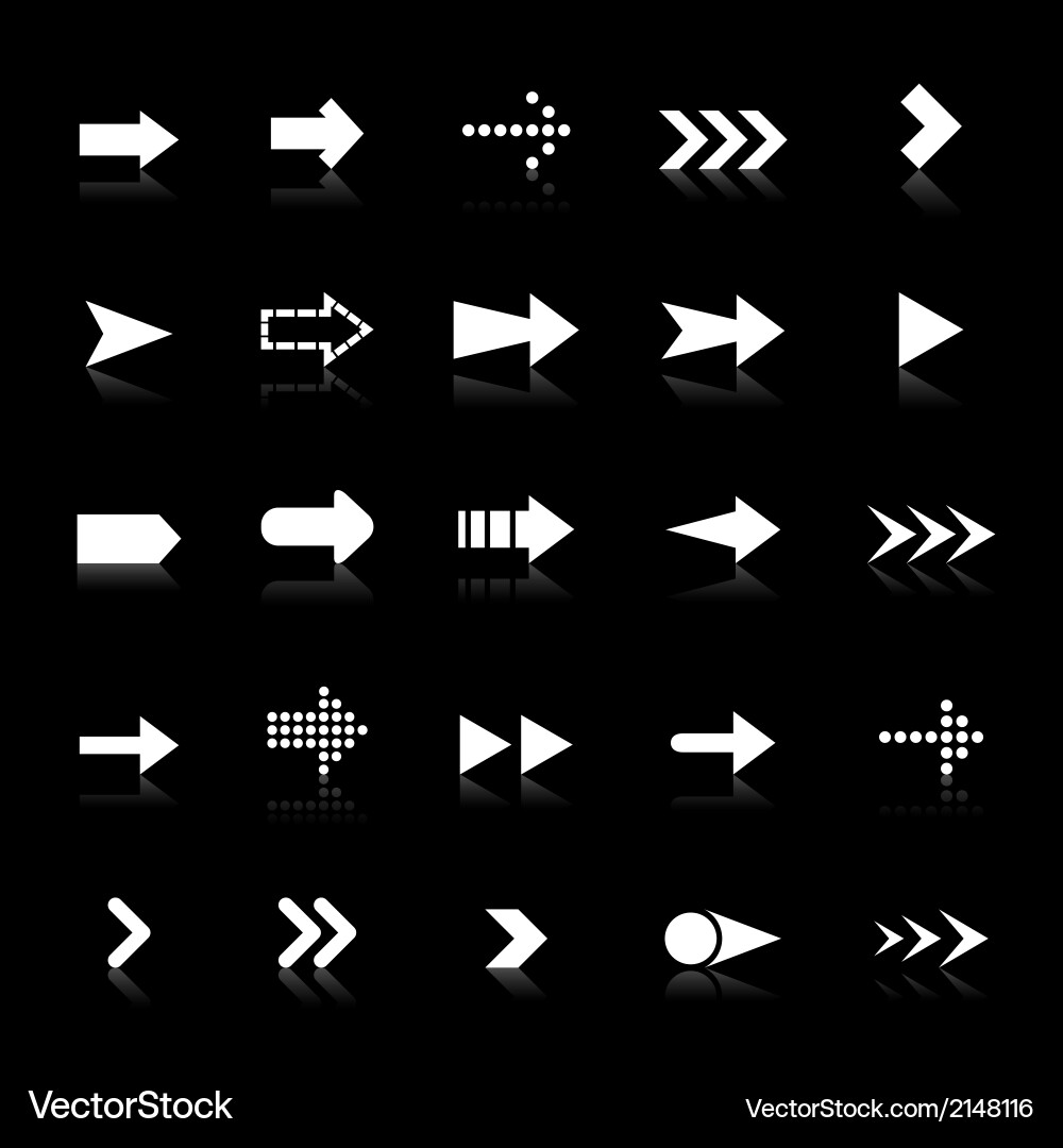 Arrow icons with reflect on black background Vector Image