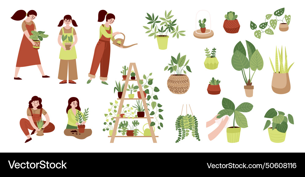 Home plants color icon set Royalty Free Vector Image