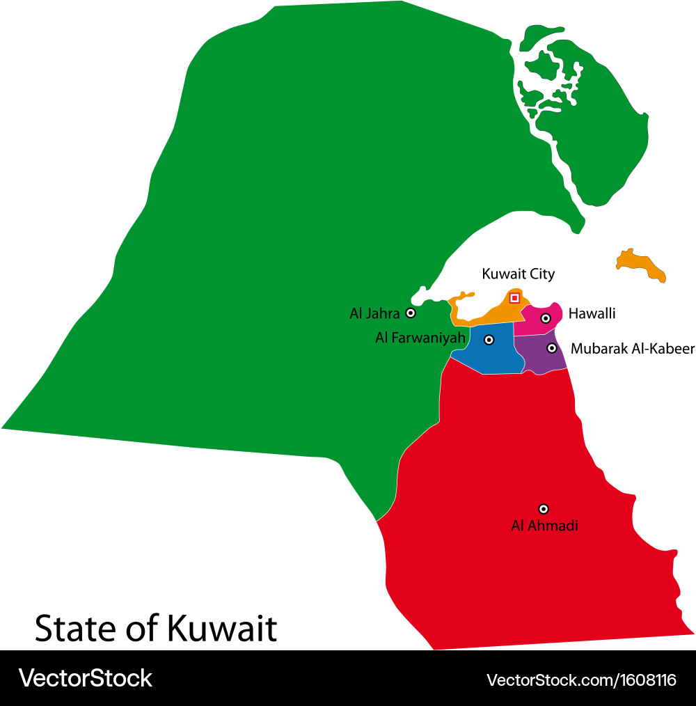 Kuwait map Royalty Free Vector Image - VectorStock