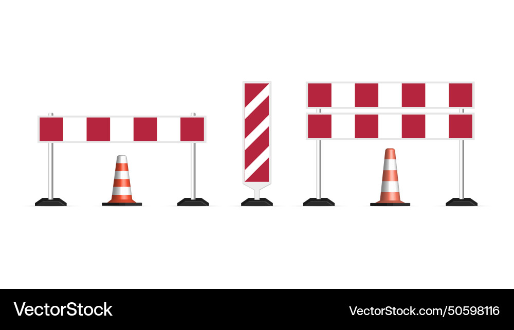 Set of road fencing elements front view Royalty Free Vector